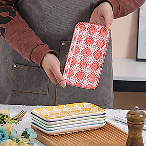AHX Appetizer plates Set Dessert Plate - Rectangular Small Serving Plates for Sushi | Tapas | Snack - Colorful Ceramic Serving Dishes Set of 6 - Microwave and Dishwasher Safe - 8 inch