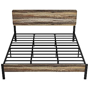 LIKIMIO King Bed Frame, Platform Bed Frame King with Headboard and Strong Steel Slat Support, Easy Assembly, No Box Spring Needed, Rustic Brown