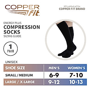 Copper Fit unisex adult Moisturizing Energy Plus Easy On Easy Off Knee High Compression Socks, Black, Small-Medium US