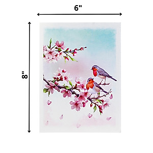 Mothers Day Card, Pop Up Valentines Day Birthday Anniversary Cards, 3D Get Well Soon Thank You Card (Size 6x8 In – Cherry Blossom Robins Couple).