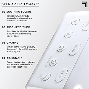 SHARPER IMAGE Ultimate Sleep White Noise Sound Machine for Adults and Baby, Portable Relaxing Music and Nature Sounds Therapy, Aids Sleeping, Stress and Anxiety Relief, with USB Cord