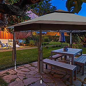 OUTFINE 12'x12' Gazebo Outdoor Pop up Canopy Tent with Curtains and Shelter for Patio, Party & Backyard (Khaki)