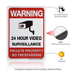 Sheenwang 2-Pack Private Property No Trespassing Sign, video surveillance signs outdoor, UV Printed .040 Mil Rust Free Aluminum 10 x 7 in, Security camera sign for home, Business, Driveway Alert, CCTV