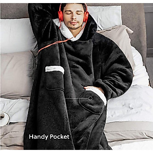 DUCHIFAD Wearable Blanket Hoodie, Oversized for Women Men and Adult, 47.2in/120cm - Flannel, Fleece, Polyester - Giant Warm Cozy Blanket Sweatshirt for Gift, Black