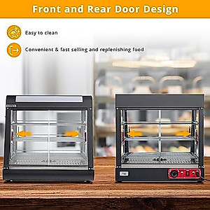 ROVSUN 26" Food Warmer, 3-Tier Food Warmer Display Electric Pizza Warmer Commercial Countertop w/LED Lighting Adjustable Removable Shelves Glass Door, Pastry Display Case for Buffet Restaurant 1200W