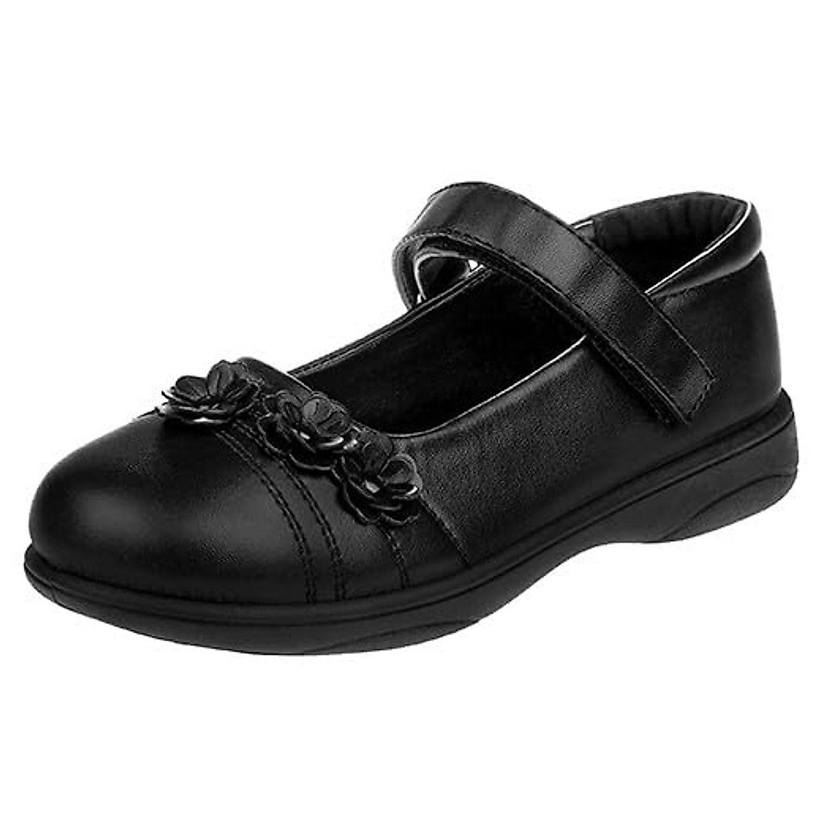 Josmo Petalia Girls Mary Jane Shoes School Kids Uniform Ballet Strap Slip-On Dress Flats - Black Flowers (Size 2 Big Kid)