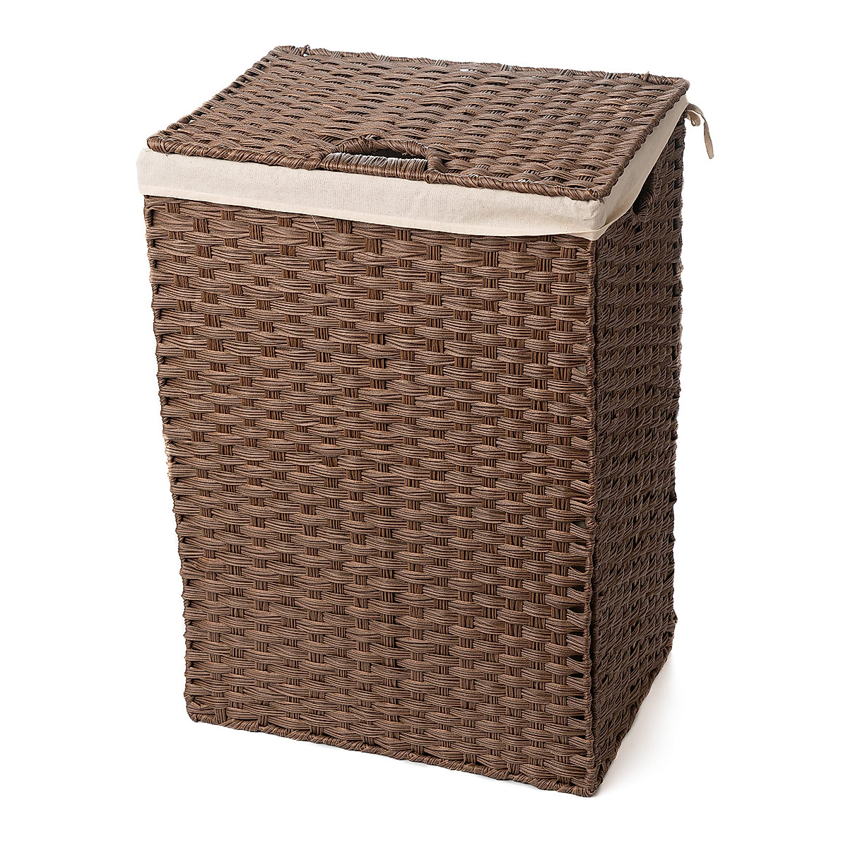 Blue Ridge Basket Company Synthetic Wicker Laundry Hamper Basket with Lid and Liner (Brown)