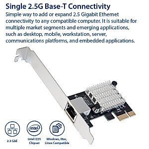 IO CREST 2.5 Gigabit Ethernet PCI Express PCI-E Network Interface Card 10/100/1000/25000 Mbps RJ45 LAN Intel I225 Chipset, Black (SY-PEX24076)