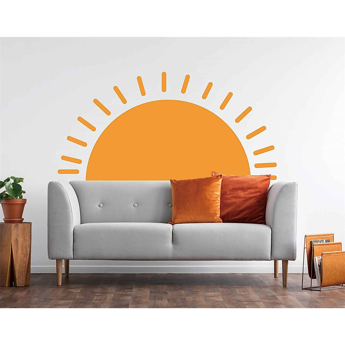 Half Sun Wall Stickers Home Decoration Yellow Sunrise Wall Stickers for Kids Room Baby Nursery Decals YT5993 (Yellow, Large 44X22inch)