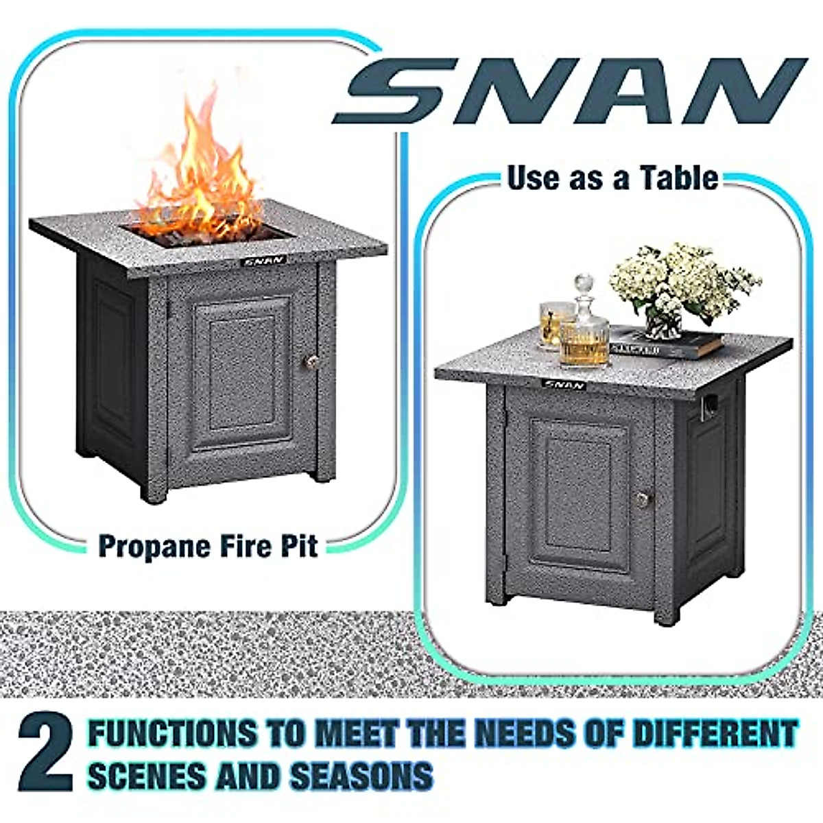 Gas Propane Fire Pit Table, SNAN 28 Inch 2021 Upgrade, Outdoor Companion, Auto-Ignition, Advanced Texture Black Strong Steel Surface, Adjustable Flame, CSA Certification, for Garden/Patio/Courtyard