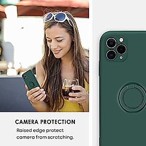 KiviCase iPhone 11 Pro Max Case, Phone Case iPhone 11 ProMax, Slim Silicone Soft Rubber Shockproof Protective Bumper 360° Ring Holder Kickstand Drop Protection Cute Girl Women Boy Men Cover,Dark Green
