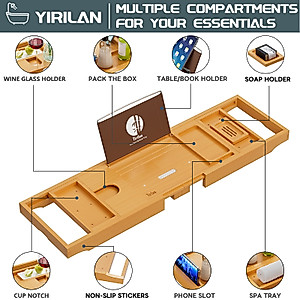 Yirilan Luxury Bathtub Tray Caddy - Expandable Bath Tray - Unique House Warming Gifts, New Home, Anniversary & Wedding Gifts for Couple, Bridal Shower Gift for Women
