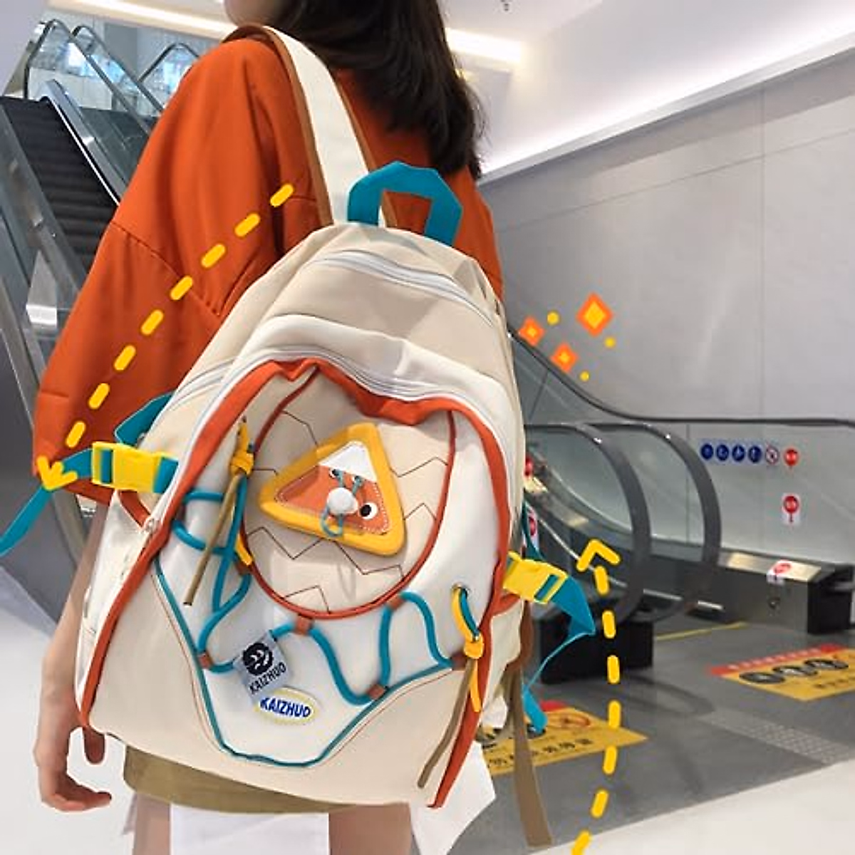 Kawaii Backpack Aesthetic Backpack Backpacks with Cute Pendant, Adorable Shoulder Bag (Khaki)