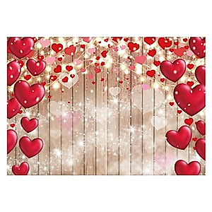 Allenjoy 82" x 59" Valentine's Day Photography Backdrop Rustic Wood Glitter Lights Red Love Heart Background for Mother's Day Wedding Bridal Shower Party Decor Banner Portrait Photo Studio Props