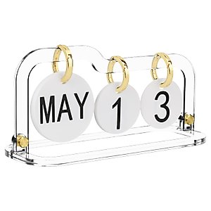 Acrylic Perpetual Desk Calendar 2023-2024 Standing Flip, Vintage Desktop Flip Calendar with Acrylic Month Date Large Display Blocks, Daily Flip Calendar for Home Office Decor Desk Accessories (Style