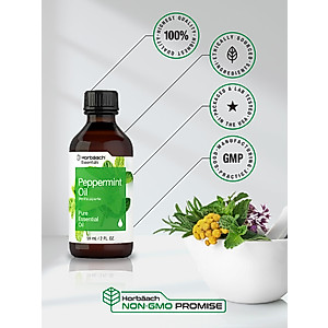 Horbäach Peppermint Oil | 2 fl oz | Pure Essential Spray | for Massage, Bath & Diffusers | Non-GMO, Gluten Free