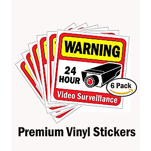WISLIFE Video Surveillance Sign Set, 2 (10" X 7") Aluminum Warning Signs & 6 (6"X6") Window Stickers, Video Security Signs