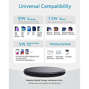 Anker Wireless Charger, 313 Wireless Charger (Pad), Qi-Certified 10W Max for iPhone 14/14 Pro/14 Pro Max/13/13 Pro Max, AirPods (No AC Adapter, Not Compatible with MagSafe Magnetic Charging)