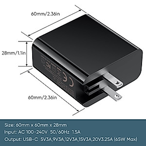 65W Fast Charger for Steam Deck OLED/Nintendo Switch//PlayStation Portal/ROG Ally/Swicth Lite, 65W/45W Charger PD Power Adapter with Foldable Plug for Steam Deck TV Dock(6.6FT USB-C Cable)