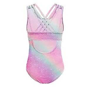 Arshiner Girls Sleeveless Gymnastics Ballet Dance Leotard Cross Strap Leotards Cute Pink Rainbow 10 3-4T1 Years