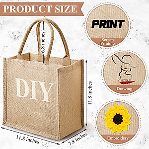 12 Pcs Burlap Jute Tote Bags with Handles Laminated Interior Reusable Blank Bridesmaid Gift Bags Grocery Beach Bag for Shopping Wedding Bachelorette Party Embroidery DIY Art Crafts 12 x 12 x 7.8 inch