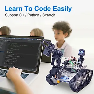 Smart Robot Car Kit for Raspberry Pi, Tank Robot Chassis Real-Time Video Transmission, WiFi/Bluetooth Control, Path Planning, Programmable Robot Kit (Stainless steel chassis+Raspberry Pi 4B(4GB))