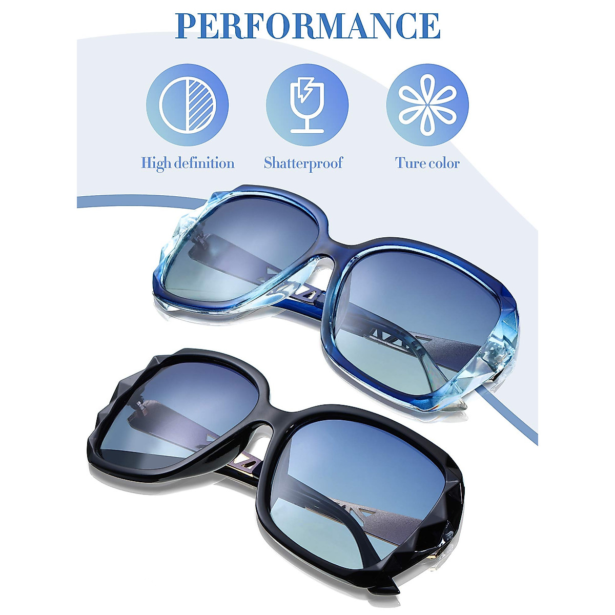 Weewooday 4 Pairs Oversized Sunglasses Women Sparkling Frame Ladies Sunglasses Polarized Square Sunglasses