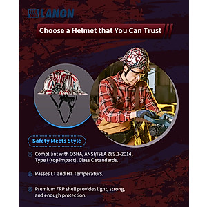 LANON Full Brim Hard Hat, OSHA Construction Work Approved, Premium Charcoal Gray Design, FRP Safety Helmet with 4 Point Adjustable Ratchet Suspension, Class C