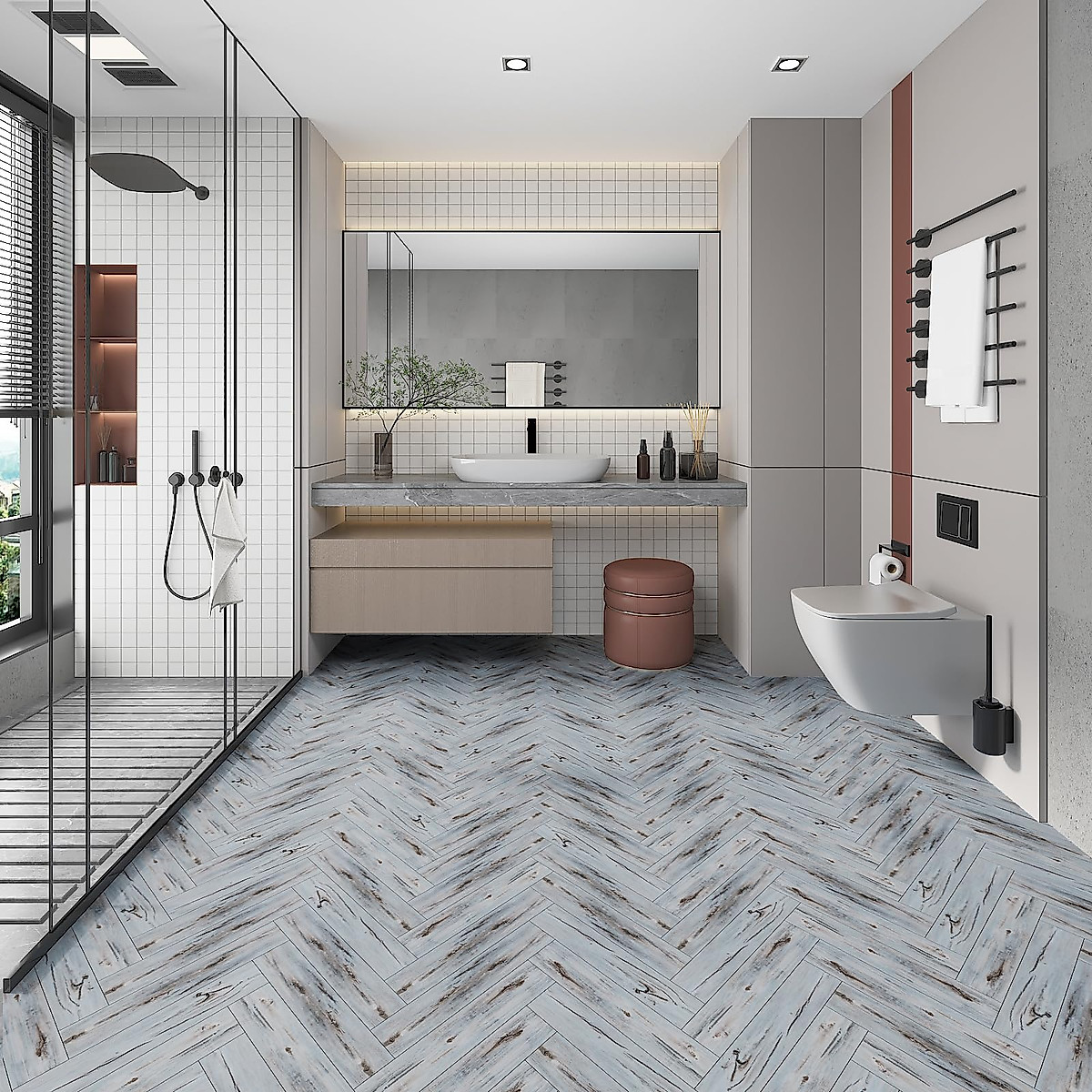 CHIHUT 6"x36" Waterproof Vinyl Flooring Planks Blue Peel and Stick Vinyl Flooring Self Adhesive Wood Grain Vinyl Floor Tile for Bathroom Kitchen RV DIY Flooring 16 Pack Laminate Flooring Planks