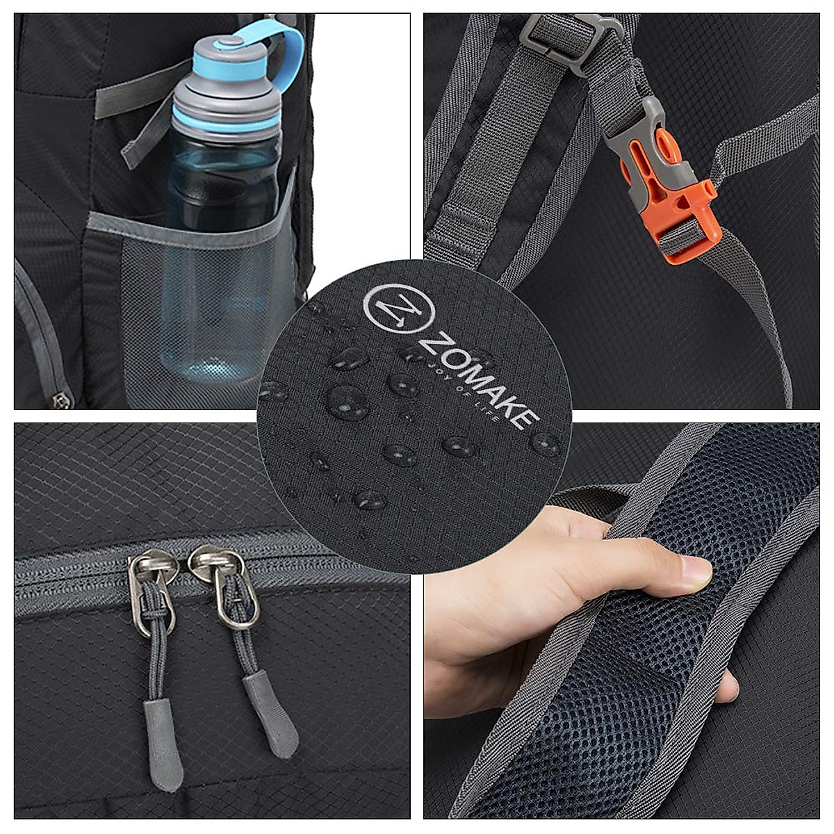 ZOMAKE Lightweight Packable Backpack 35L - Light Foldable Backpacks Water Resistant Collapsible Hiking Backpack - Compact Folding Day Pack for Travel Camping(Black)