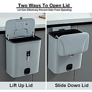 Sooyee Trash Can Kitchen with Inner Barrel for Counter Top or Under Sink,10 Liter Compactor Compost Bin with Lid For Bathroom/Bedroom/Office,Gray