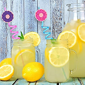 32pieces Kids Drinking Straws Reusable Donut Theme Kids Party Straws for Theme Party Crazy Straw