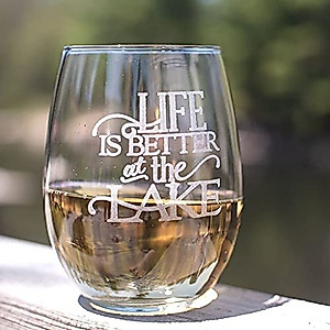 Life is Better at the Lake, Lake House Decor, Set of Two 20oz Etched Wine Glasses