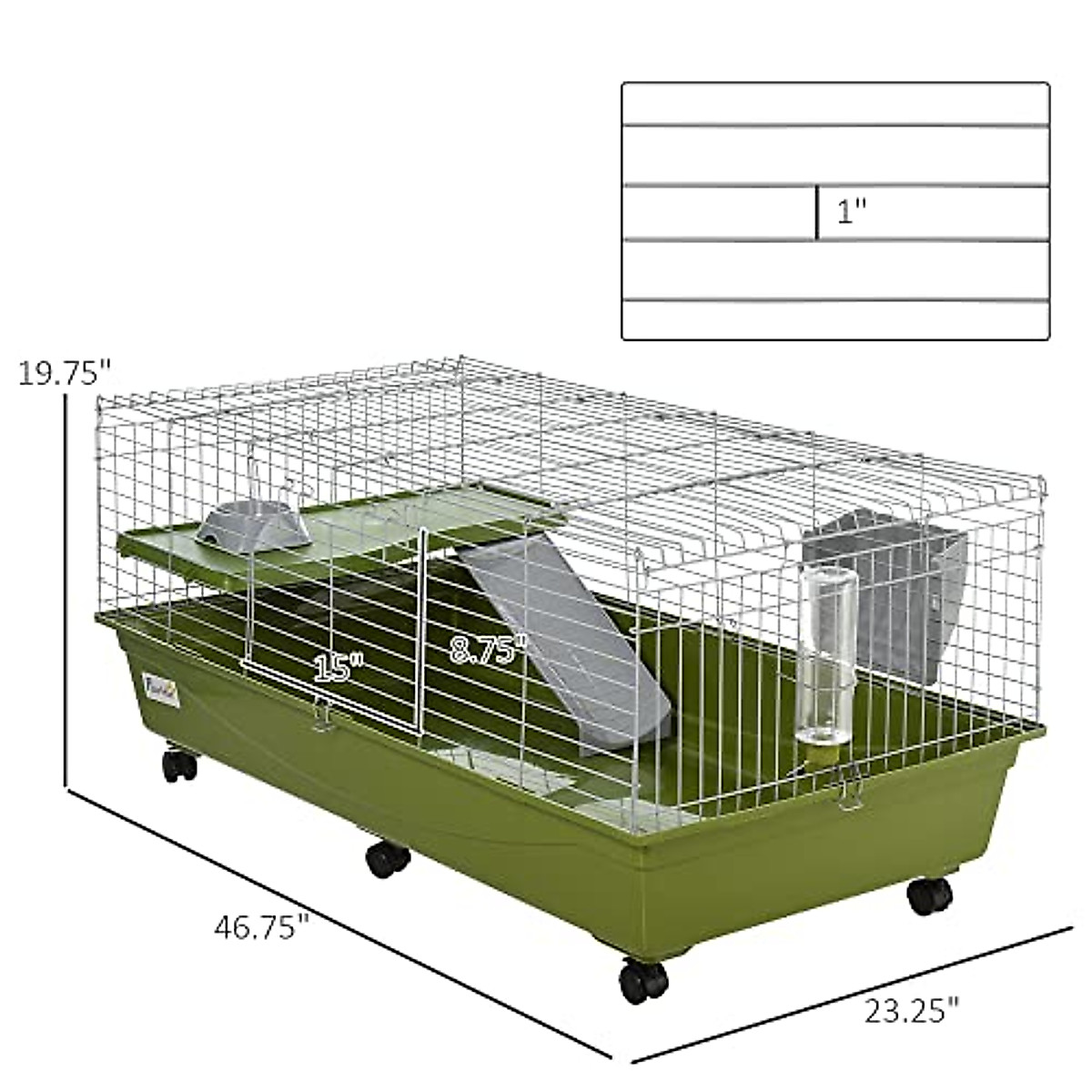PawHut 47" Small Animal Cage Chinchilla Guinea Pig Hutch Ferret Pet House with Platform Ramp, Food Dish, Wheels, & Water Bottle