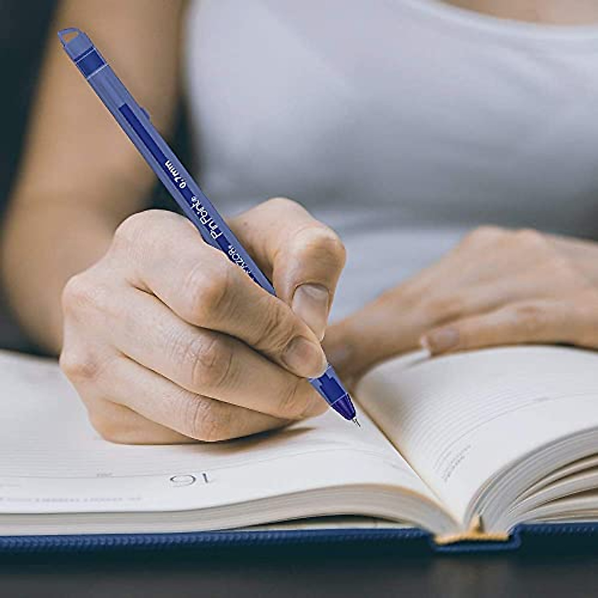 AZOR Pin Point Blue Fine Point Writing Pens 0.7mm with Hole for Retractable Cord, Chain, Clipboard or Countertop – Pack of 12