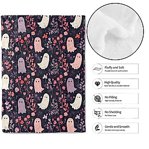 MIEPOS Cute Ghost Floral Throw Blanket,50x60in,Soft,Lightweight Flannel,Adorable Flower Blankets - Gifts for Kids Girls,for Couch Office Travel,Living Room Halloween Festive Decor