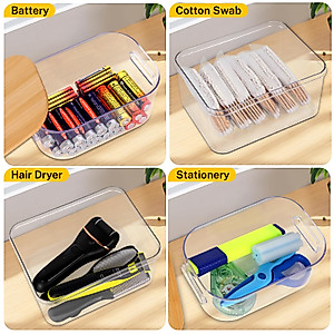 5 Pack Clear Plastic Storage Bins with Bamboo Lids, Stackable Storage Containers for Organizing Medicine Cabinet Organizer, Craft Room, Bread Box