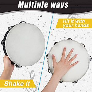 Konohan 4 Pcs Tambourines for Church Adults with Box, 6 8 10 12 Inches Wood Handheld Tambourine Double Row Metal Jingles Musical Percussion Instrument for Party KTV Game