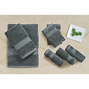 LANE LINEN 100% Cotton Bath Towels for Bathroom Set-Space Grey Bath Towel Set, 2 Luxury Bath Towels Extra Large, 4 Space Grey Hand Towels for Bathroom and 4 Washcloths Sets- 10 PC Bathroom Towels Set