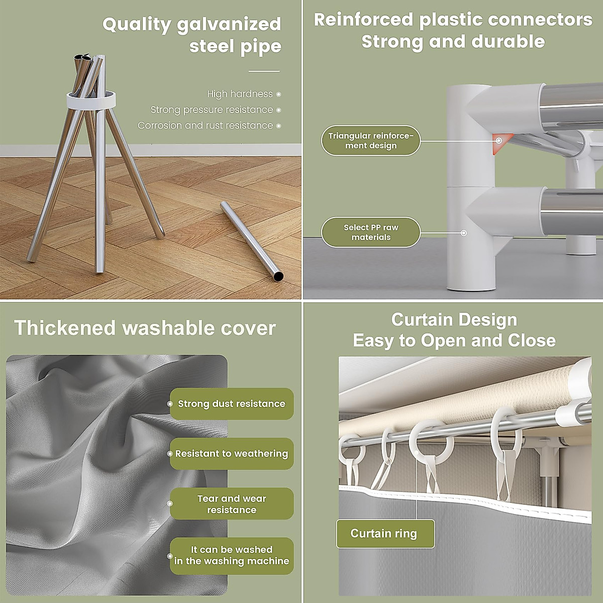 LEAIJIAFY Double Row 6 Tier Shoe Rack Storage Organizer with Cover and 2 Drawers,Portable Standing Shoe Shelf for Garage EntrywaySmall Spaces,16MM Metal Tubes,Gray