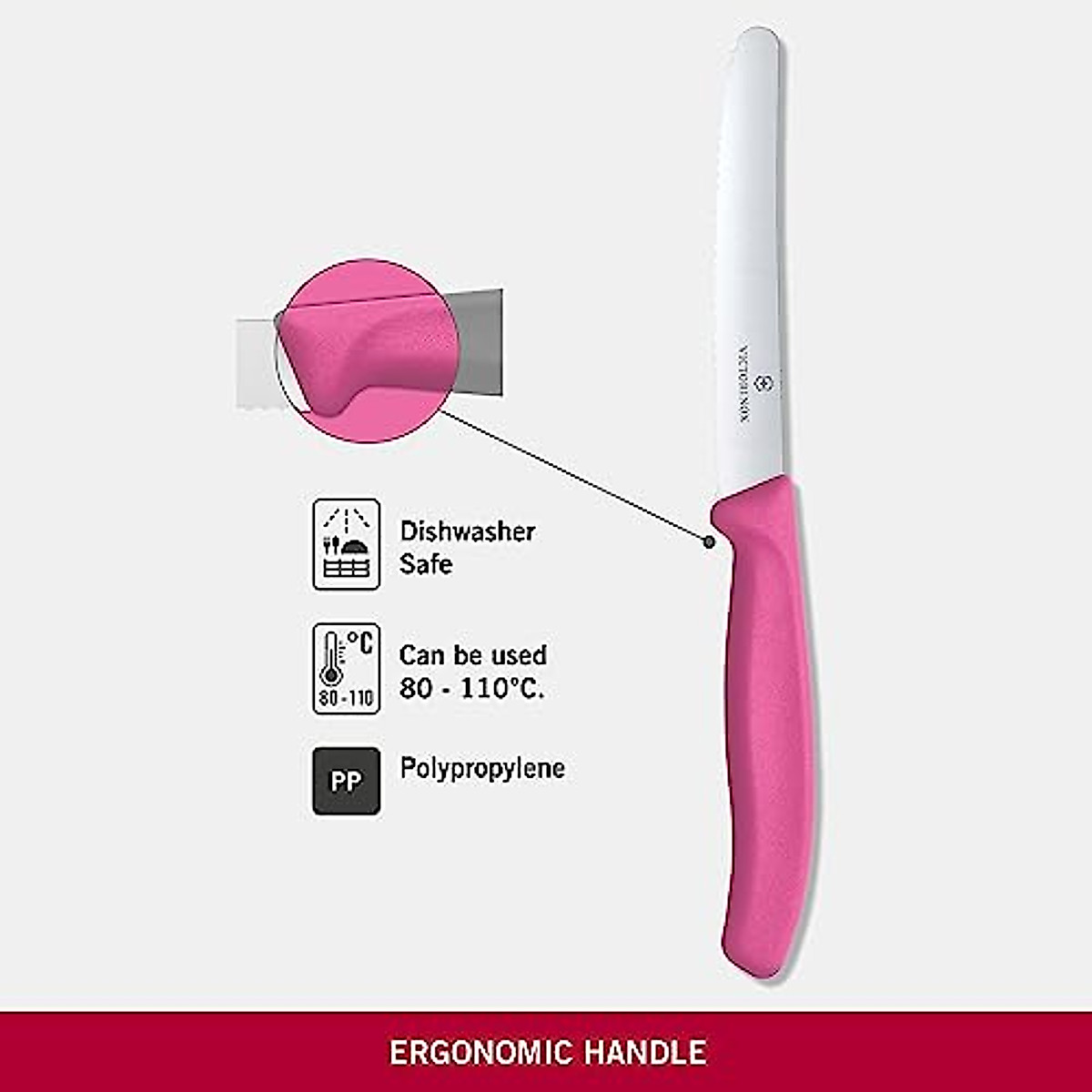 Victorinox Swiss Classic Round Tipped Stainless Steel Utility Knife with Pink Fibrox Handle, 4.5 Inch