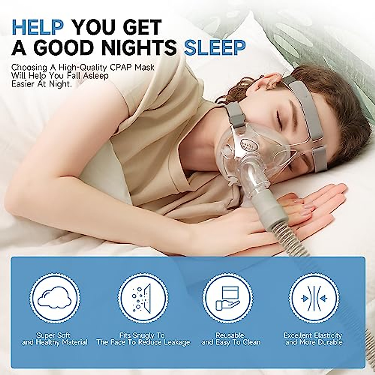 CPAP Masks Full Face - Replacement Set for F20 - Covers Mouth and Nasal - Includes Headgear, Elbow/Swivel and Nasal Cushion - Suitable for CPAP Machine - Reusable CPAP Supplies - Medium