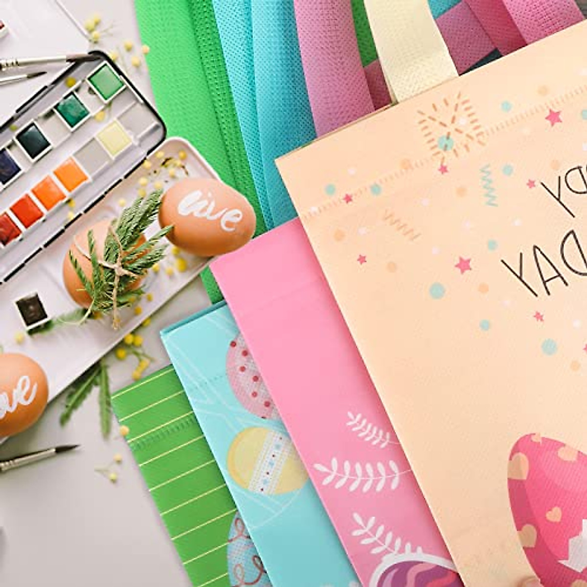 16 Pack Easter Gift Bags Reusable Tote Bag With Handle, Bunny Easter Egg Non-Woven Bag Foldable Water Resistant Treat Bag for Holiday Party Favors …