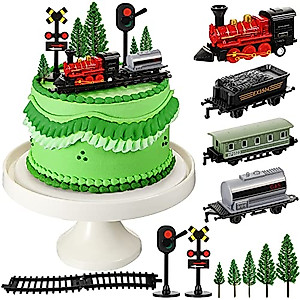 13 Pieces Train Cake Toppers Train Cake Decorations Train Birthday Party Supplies Mini Train Toy Set Train Track Traffic Lights Cake Topper for Birthday Railway Steam Train Theme Party (Cute Style)