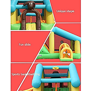 Inflatable Castle and Slide, Blue Dog House Children Slide Outdoor Small Playground Home Square Trampoline Children Play Fence Colors 532 347 262Cm