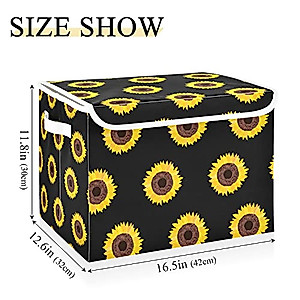 innewgogo Stylish Sunflower Fashion Storage Bins with Lids for Organizing Baskets Cube with Cover with Handles Oxford Cloth Storage Cube Box for Toys