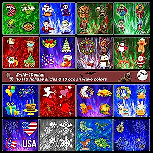 Christmas Projector Lights Outdoor, 3D Ocean Wave Christmas Light Projector with 26 HD Effects Waterproof Holiday Projector Lights for Home Indoor Birthday Party Xmas Decorations