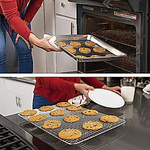 Oven-Safe Baking Pan with Cooling Rack Set - Quarter Sheet Pan Size - Includes Premium Aluminum Baking Sheet and 100% Stainless Steel Baking Rack for Oven - Durable, Easy Clean, Commercial Quality