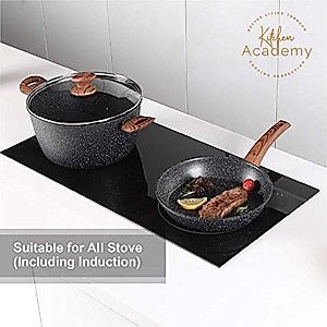 Kitchen Academy Induction Cookware Set-17 Piece Non-stick Cooking Pan Set, Black Granite Pots and Pans Set
