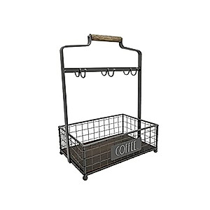 Rae Dunn Coffee Mug Holder - 6 Hook Coffee Cup Rack with Rectangular Rustic Style Crockery Holder for Storage and Display - Mug Stand Organizer for Kitchen Counter or Cafe Countertop - Coffee